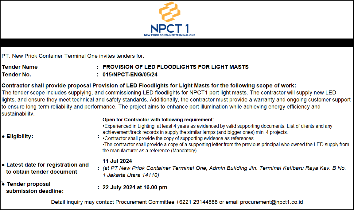 PROVISION OF LED FLOODLIGHTS FOR LIGHT MASTS